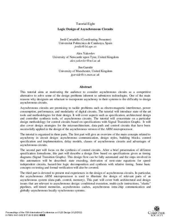 Pdf Logic Design Of Asynchronous Circuits Jordi Cortadella