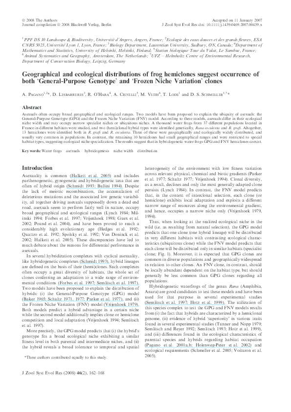 (PDF) Geographical and ecological distributions of frog hemiclones ...