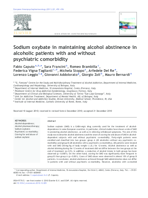 (PDF) Sodium oxybate in maintaining alcohol abstinence in alcoholic ...