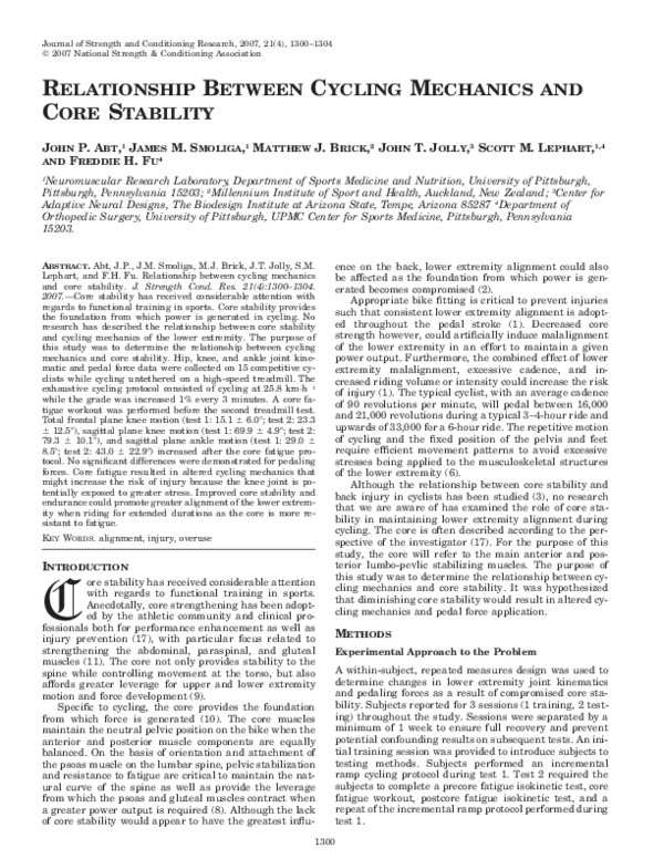 (PDF) Relationship Between Cycling Mechanics and Core Stability