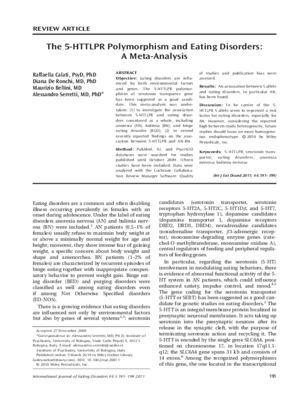 (PDF) The 5-HTTLPR polymorphism and eating disorders: A meta-analysis