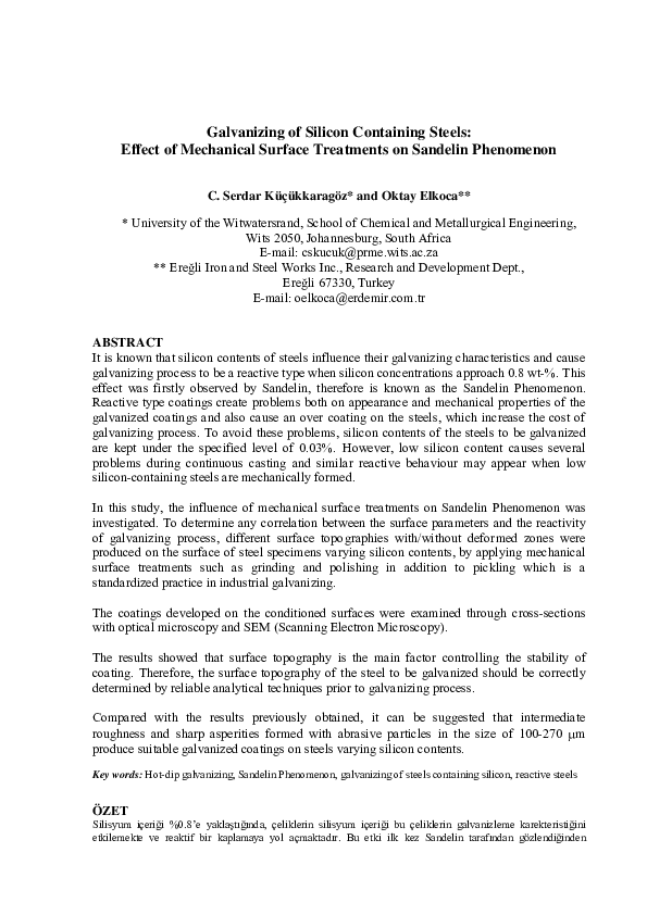 (PDF) Galvanizing of Silicon Containing Steels: Effect of Mechanical ...