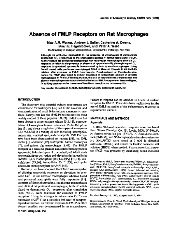 (PDF) Absence of FMLP receptors on rat macrophages