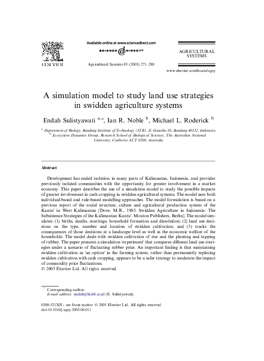 (PDF) A simulation model to study land use strategies in swidden agriculture systems