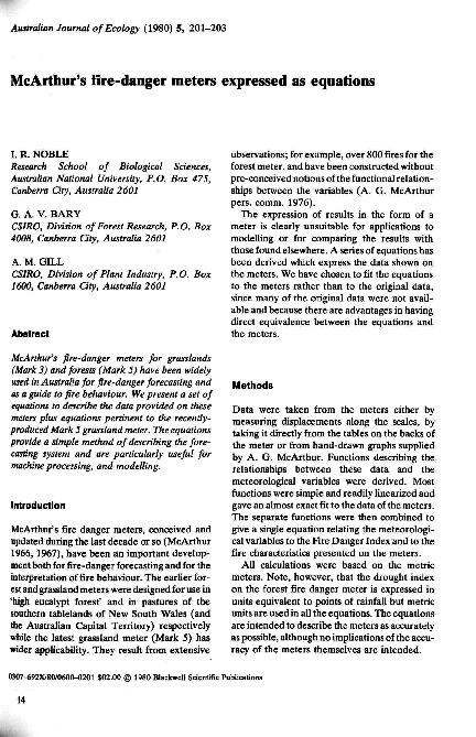 (PDF) McArthur's fire-danger meters expressed as equations