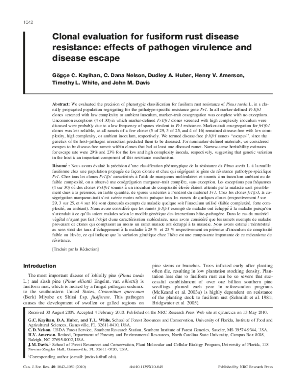 (PDF) Clonal evaluation for fusiform rust disease resistance: effects ...