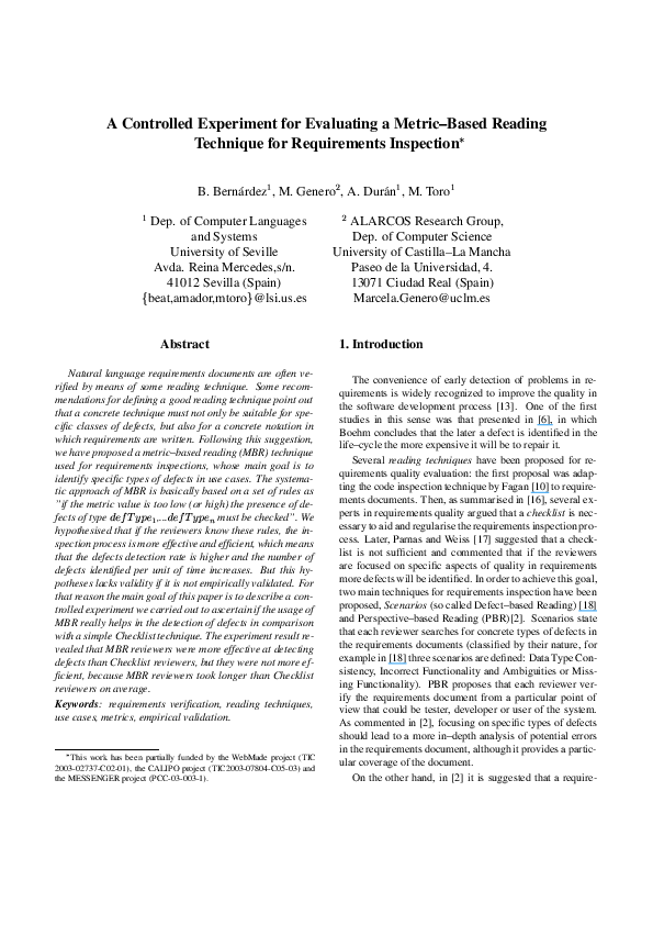 (PDF) A controlled experiment for evaluating a metric-based reading technique for requirements ...