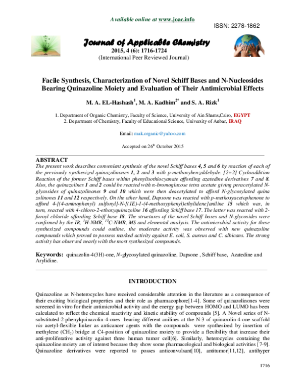 (PDF) Facile Synthesis, Characterization of Novel Schiff Bases and N-Nucleosides Bearing ...