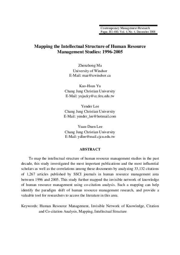 (PDF) Mapping the Intellectual Structure of Human Resource Management ...