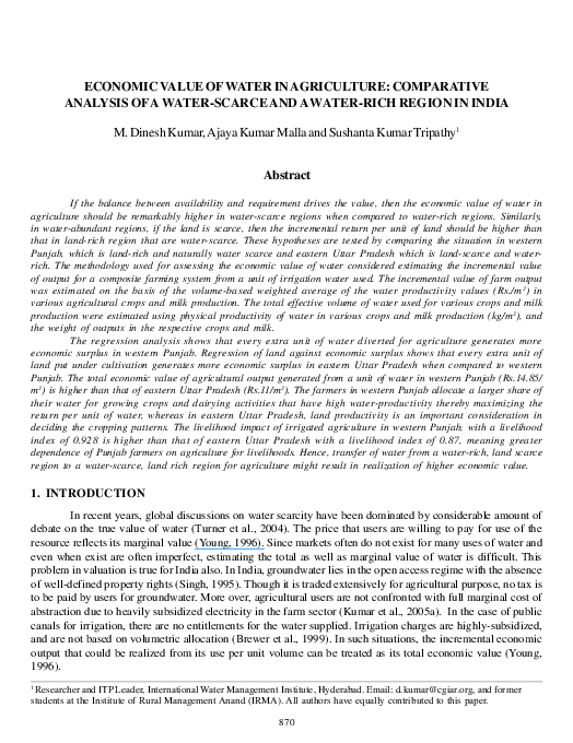 (PDF) Economic value of water in agriculture: comparative analysis of a ...