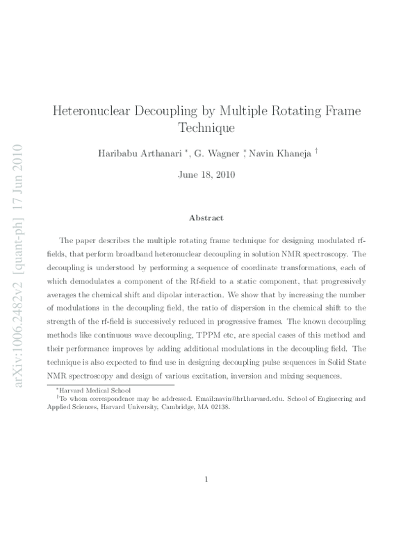Pdf Heteronuclear Decoupling By Multiple Rotating Frame Technique