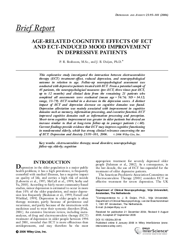 (PDF) Age-related cognitive effects of ECT and ECT-induced mood ...