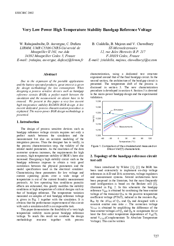 (PDF) Very low power high temperature stability bandgap reference voltage