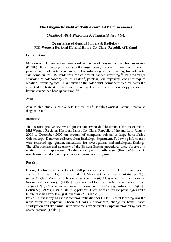 (PDF) Investigation of the barium enema x-ray examination as a ...