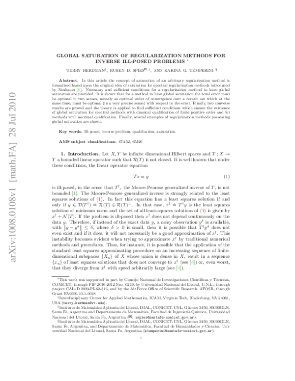 (PDF) Global Saturation of Regularization Methods for Inverse Ill-Posed Problems