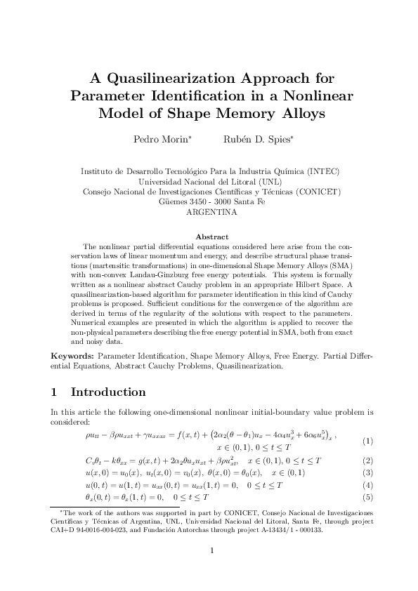 (PDF) A quasilinearization approach for parameter identification in a nonlinear model of shape ...