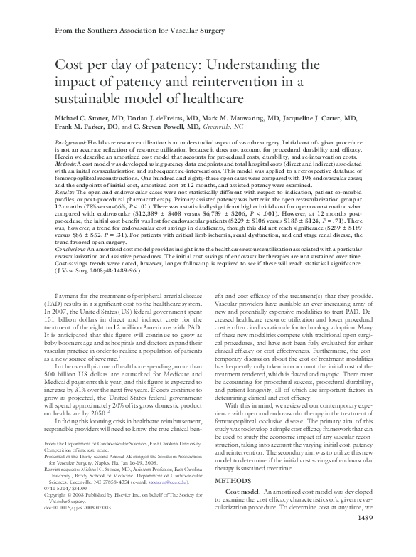 (PDF) Cost per day of patency: Understanding the impact of patency and ...