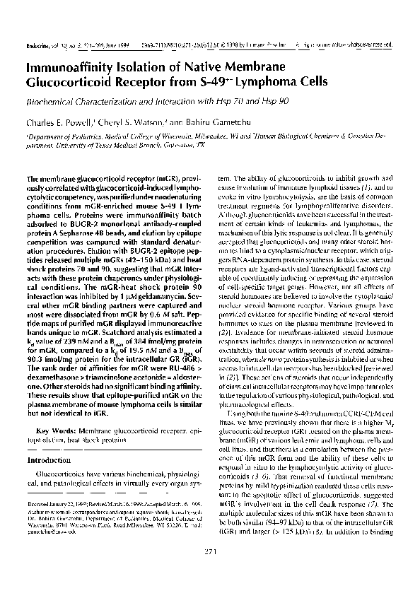 (PDF) Immunoaffinity isolation of native membrane glucocorticoid ...