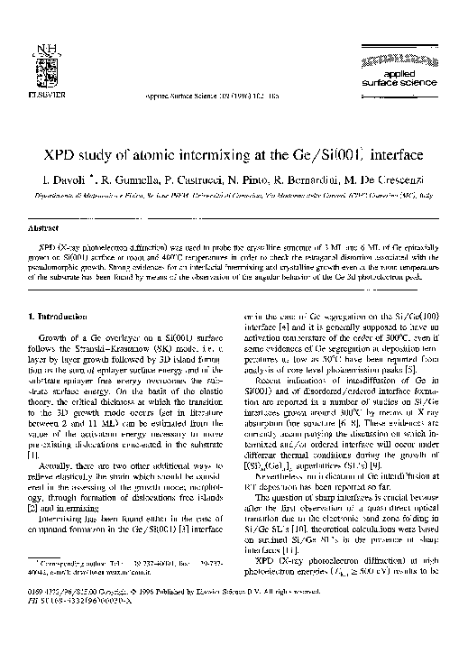 (PDF) XPD study of atomic intermixing at the Ge/Si(001) interface | N. Pinto - Academia.edu