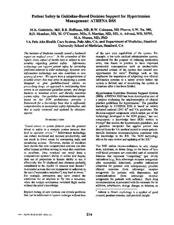 (PDF) Patient Safety in Guideline-Based Decision Support for Hypertension Management: ATHENA DSS