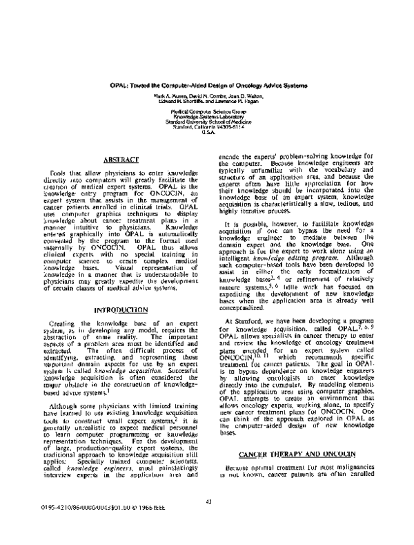 (PDF) OPAL: Toward the Computer-Aided Design of Oncology Advice Systems
