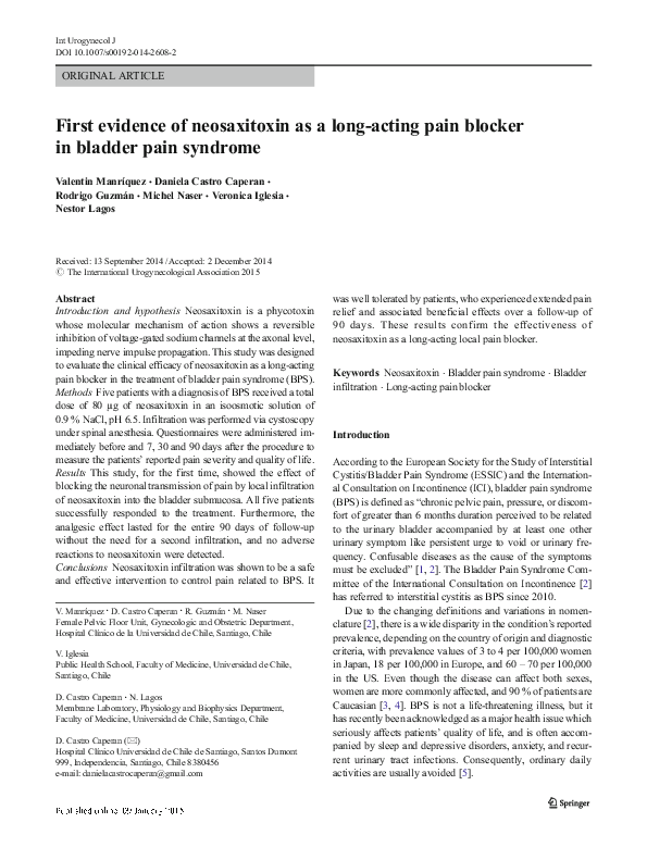 (PDF) First evidence of neosaxitoxin as a long-acting pain blocker in ...