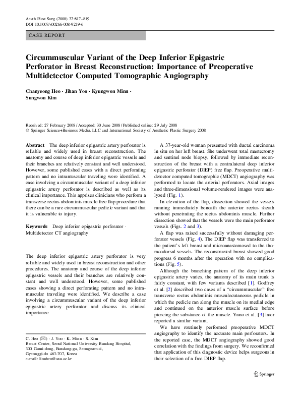 (PDF) Circummuscular Variant of the Deep Inferior Epigastric Perforator in Breast Reconstruction ...