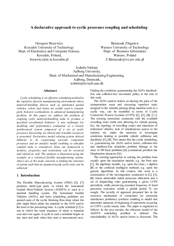 (PDF) A declarative approach for AGVs modeling and cyclic scheduling