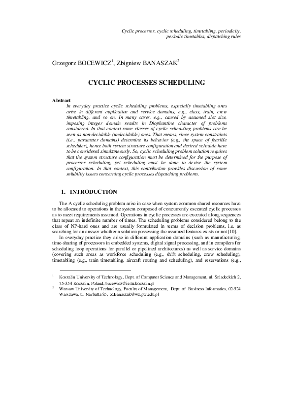 (PDF) Cyclic processes scheduling