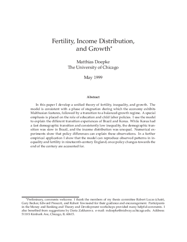(PDF) Fertility, income distribution, and growth