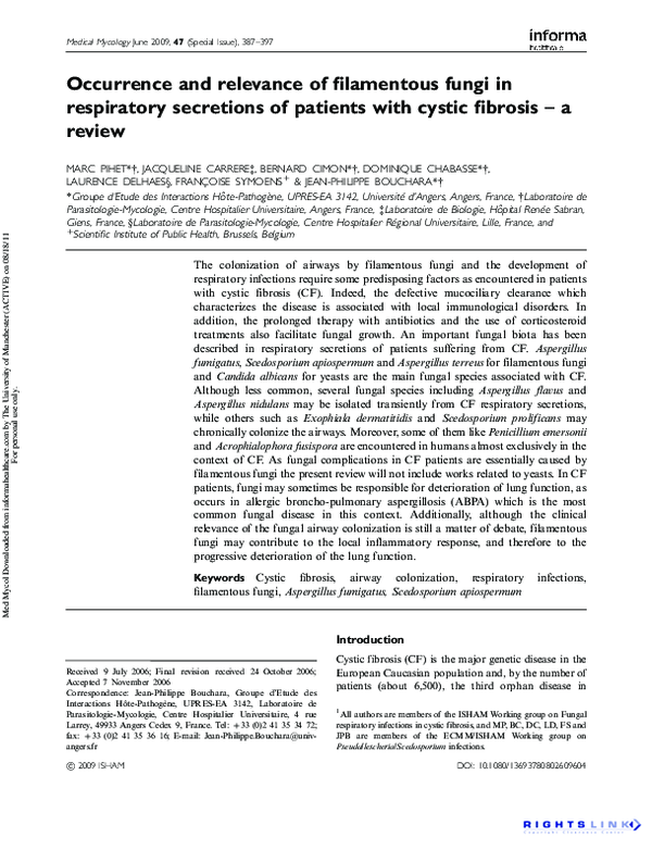 (PDF) Occurrence and relevance of filamentous fungi in respiratory ...
