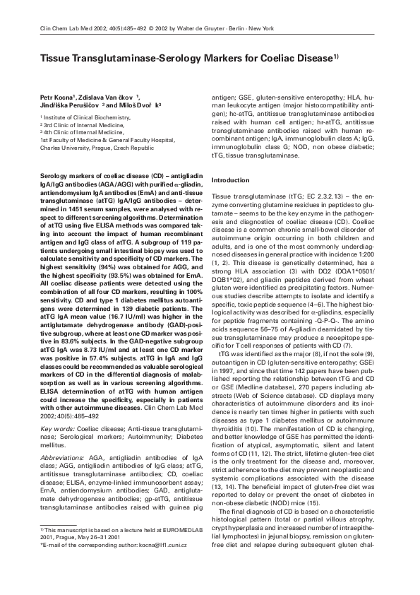 (PDF) Tissue Transglutaminase-Serology Markers for Coeliac Disease