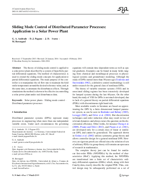 (PDF) Sliding mode control of distributed parameter processes: Application to a solar power plant