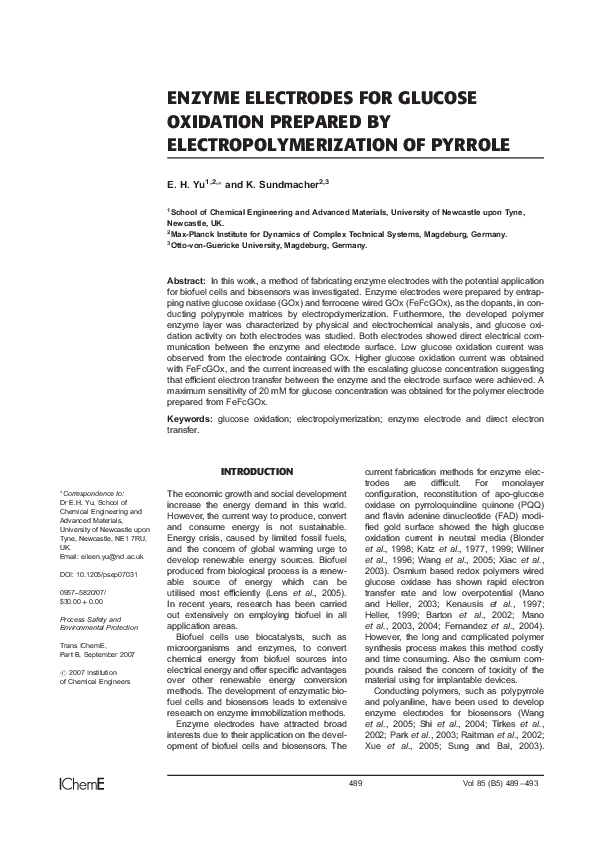 (PDF) Enzyme Electrodes for Glucose Oxidation Prepared by ...