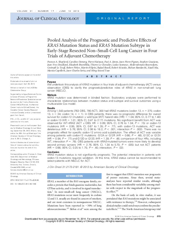 Pdf Pooled Analysis Of The Prognostic And Predictive Effects Of Kras Mutation Status And Kras