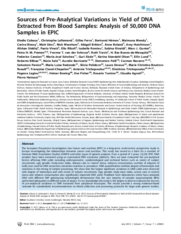 (PDF) Sources of Pre-Analytical Variations in Yield of DNA Extracted ...