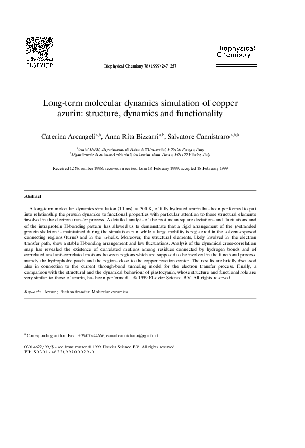 (PDF) Long-term molecular dynamics simulation of copper azurin ...