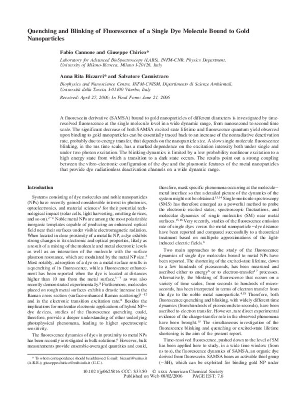 (PDF) Quenching and Blinking of Fluorescence of a Single Dye Molecule ...