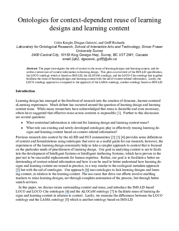 (PDF) Ontologies for context-dependent reuse of learning designs and ...