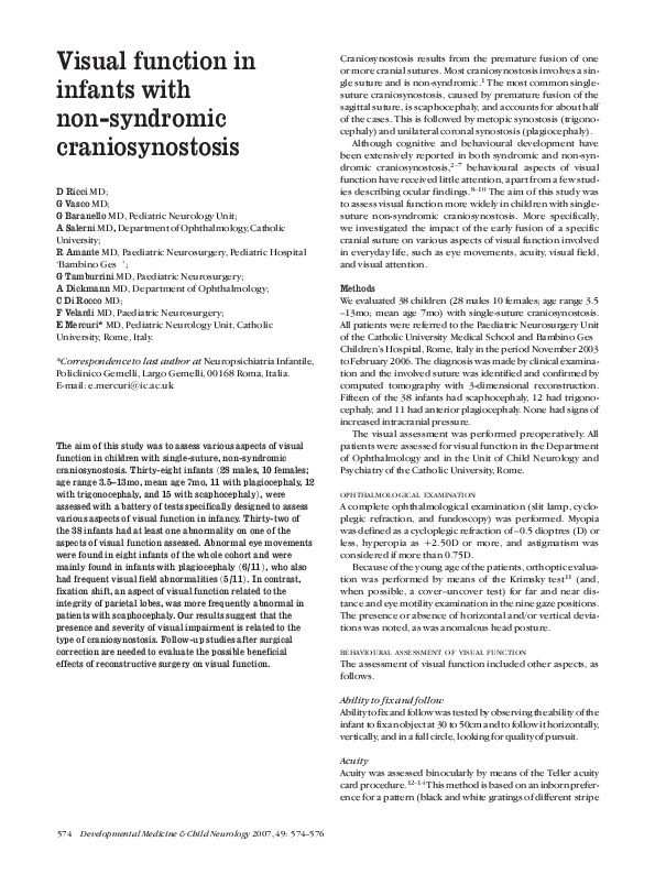 (PDF) Visual function in infants with non-syndromic craniosynostosis