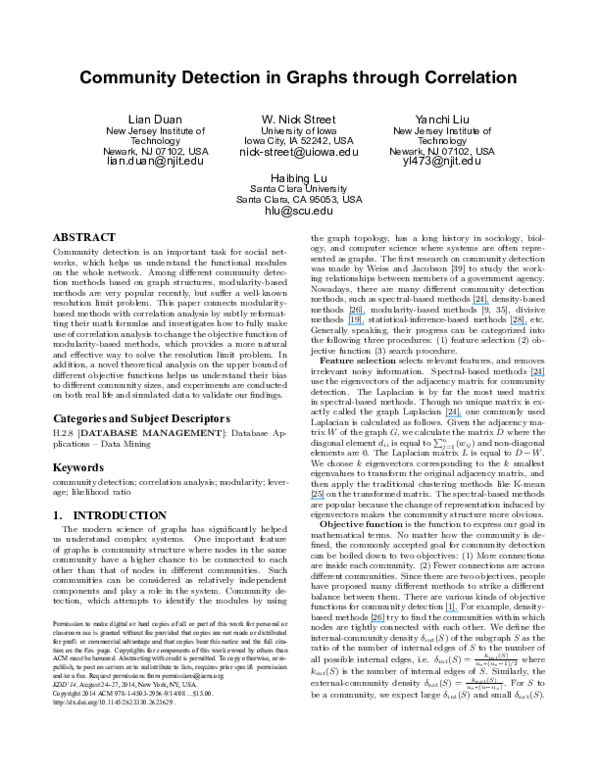 (PDF) Community Detection through Correlation | Nick Street - Academia.edu