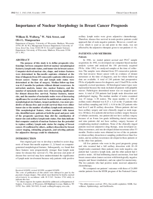 (PDF) Morphometric grading of invasive ductal breast cancer. I ...