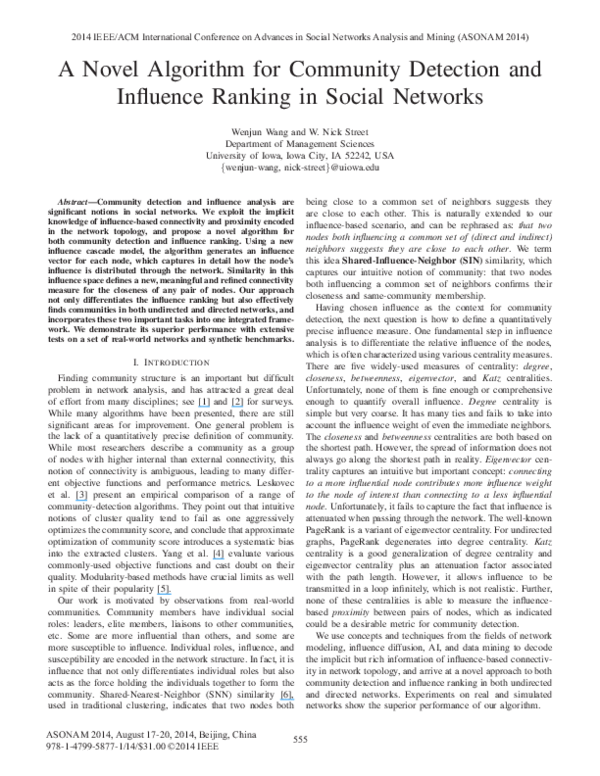 Pdf A Novel Algorithm For Community Detection And Influence Ranking