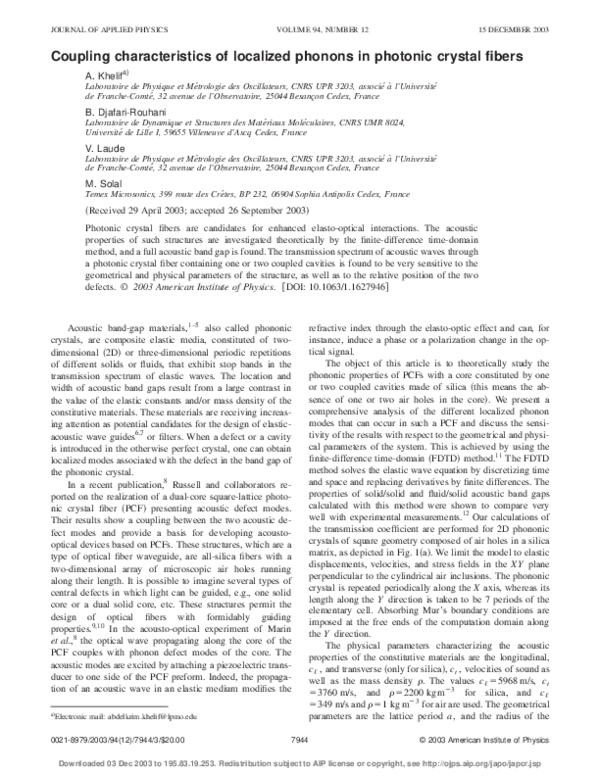 (PDF) Coupling characteristics of localized phonons in photonic crystal fibers