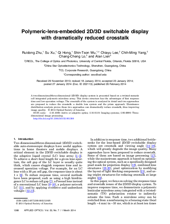 Pdf Polymeric Lens Embedded 2d3d Switchable Display With Dramatically Reduced Crosstalk