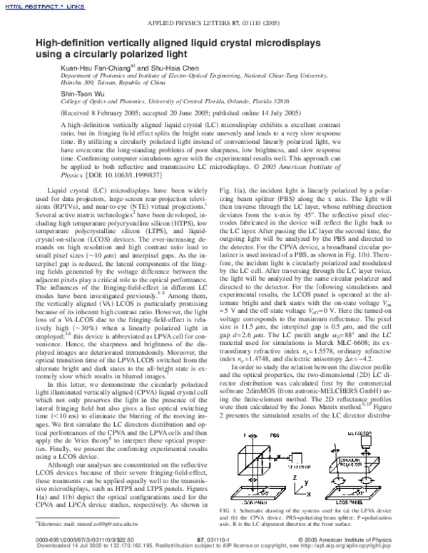 (PDF) High-definition vertically aligned liquid crystal microdisplays using a circularly ...