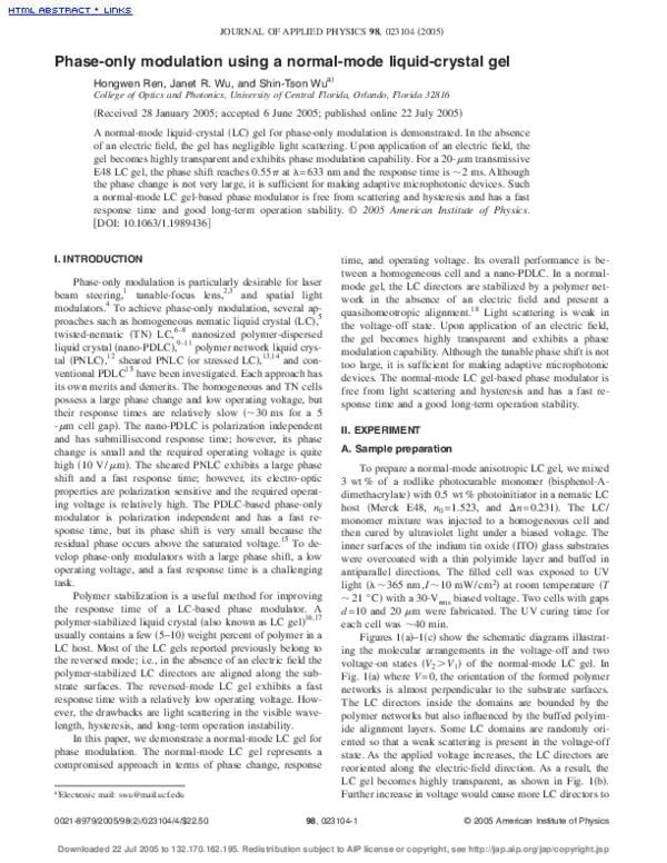 (PDF) Phase-only modulation using a normal-mode liquid-crystal gel