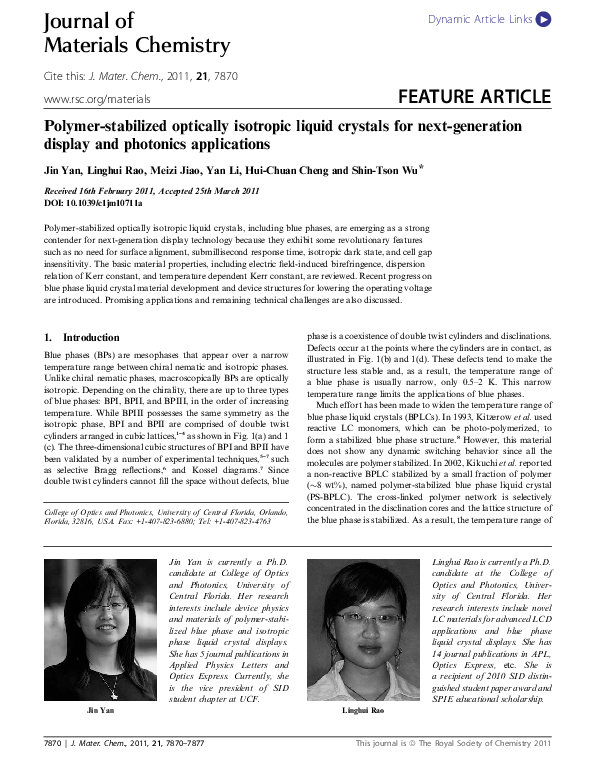 (PDF) Recent advances in optically isotropic liquid crystals for emerging display applications ...