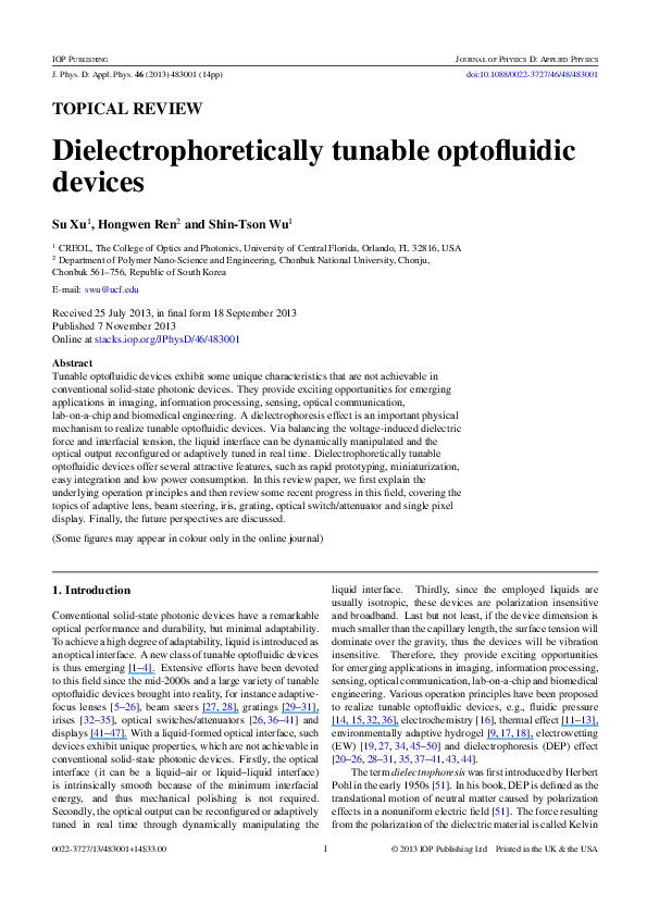 (PDF) Dielectrophoretically tunable optofluidic devices