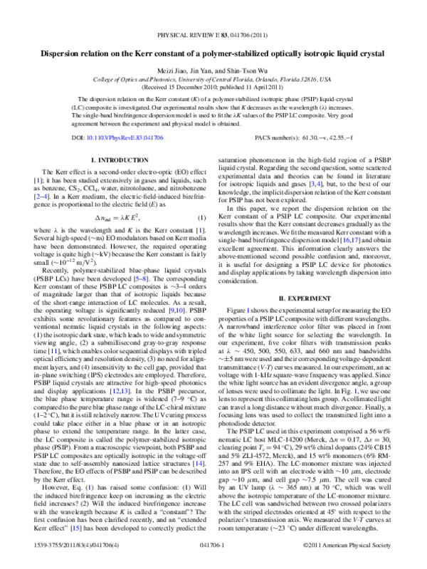 (PDF) Dispersion relation on the Kerr constant of a polymer-stabilized optically isotropic ...